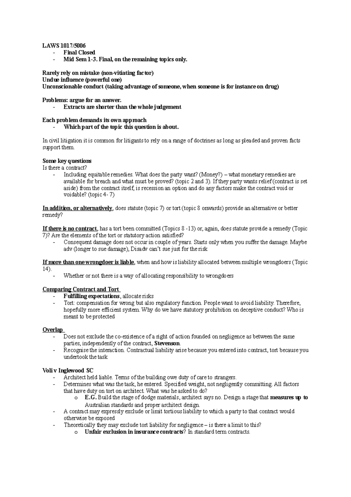 Week 1 Lecture 1 - LAWS 1017/ **- Final Closed Mid Sem 1-3. Final, on ...