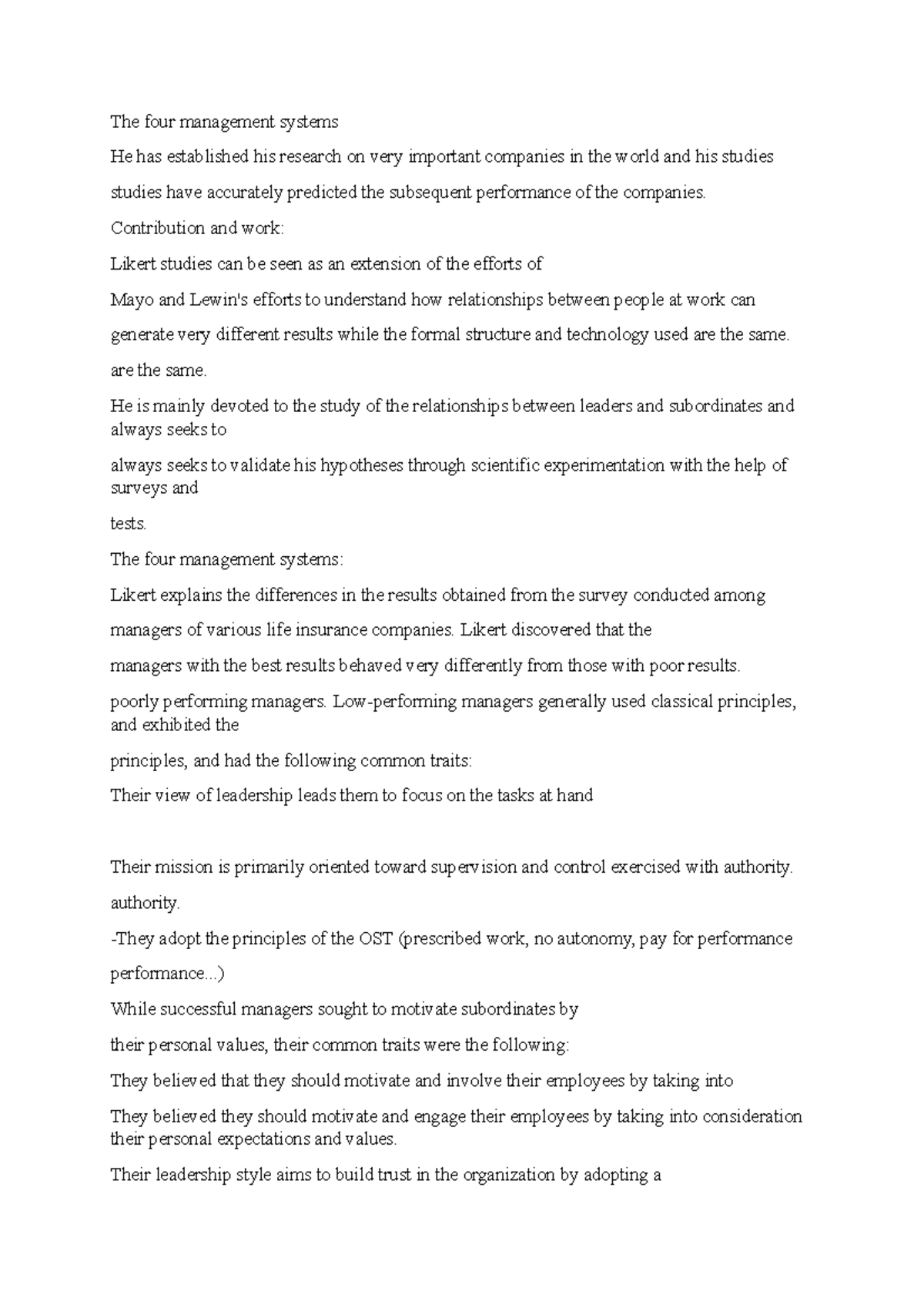 The four management systems - Contribution and work: Likert studies can ...