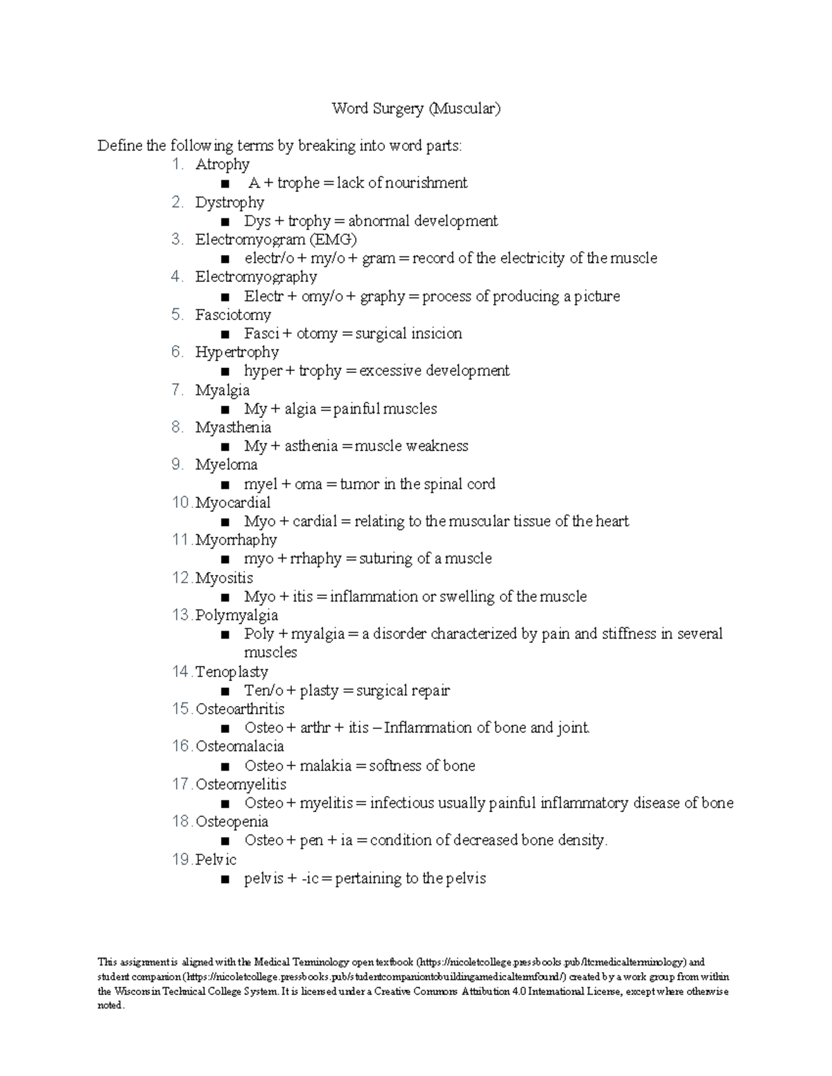 Word Surgery Muscular - Word Surgery (Muscular) Define the following ...