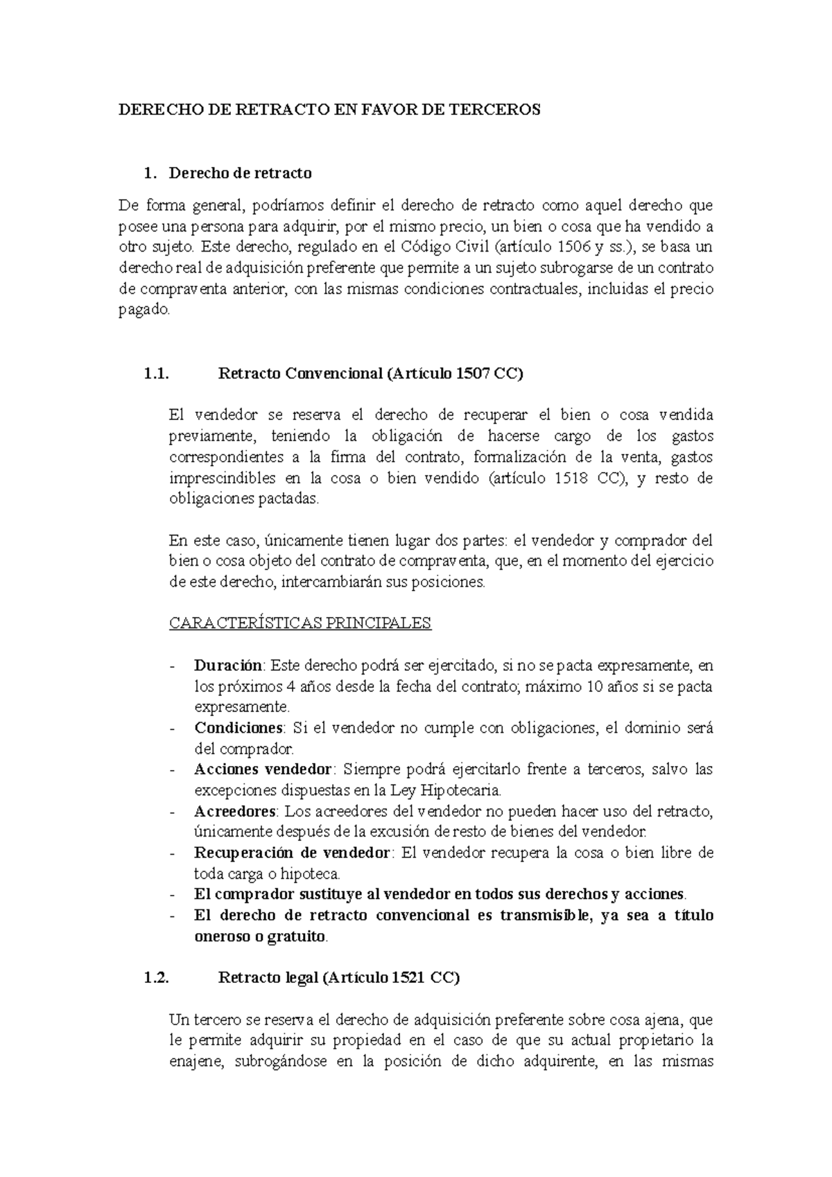 Derecho DE Retracto EN Favor DE Terceros - DERECHO DE RETRACTO EN FAVOR ...