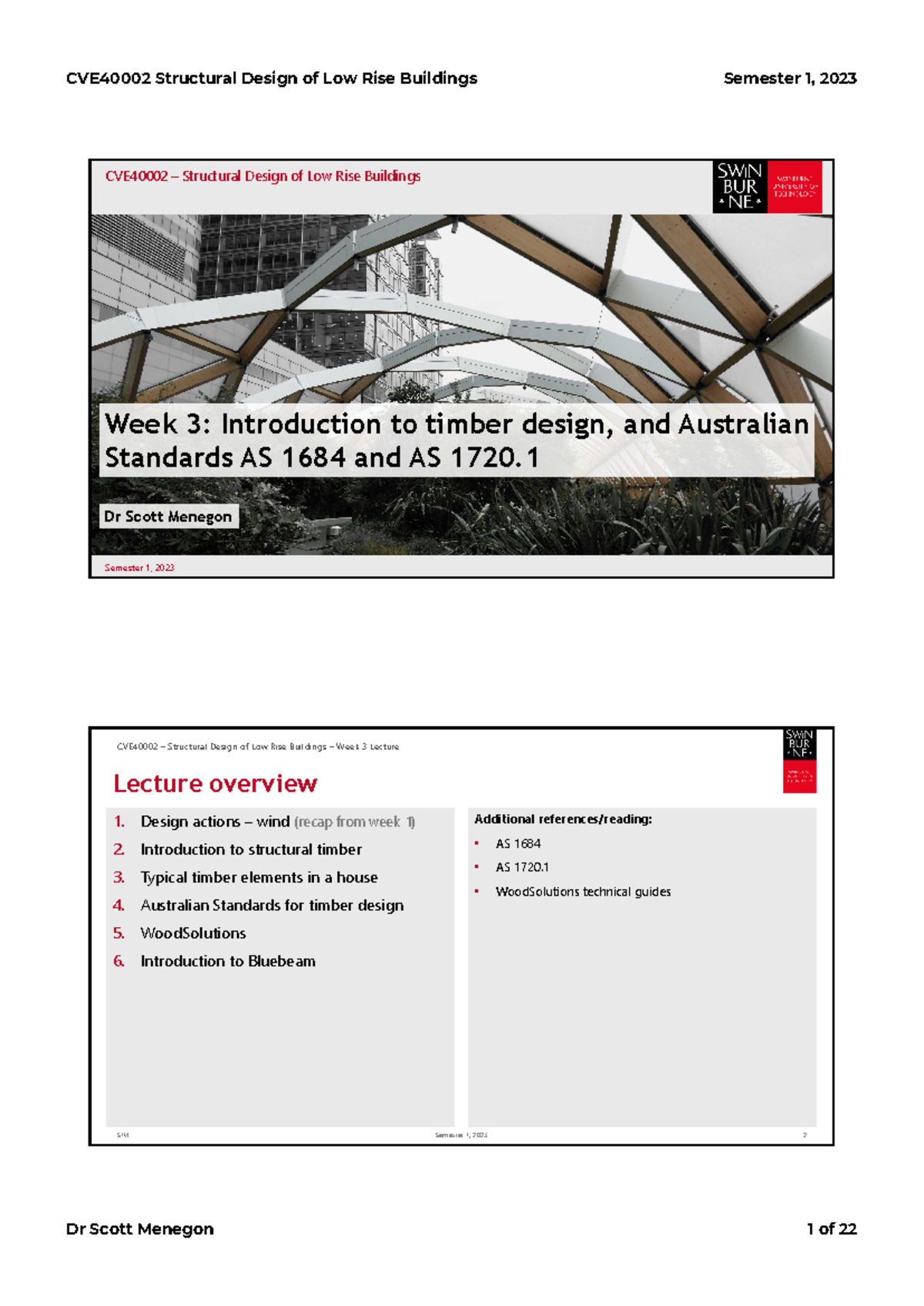 SJM CVE40002 2023-S1 Week-3 Lecture Introduction to timber design - Week 3: Introduction to ...