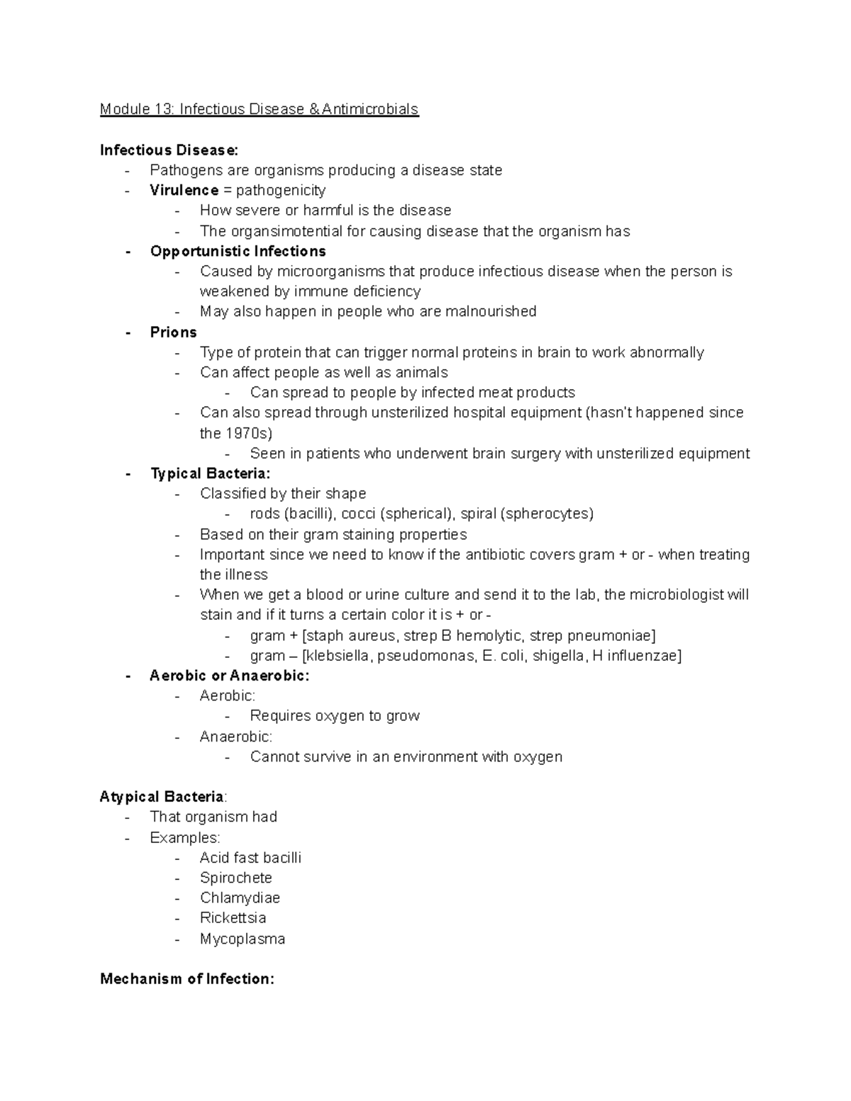 Pharmacology Module 13 Notes - Module 13: Infectious Disease ...