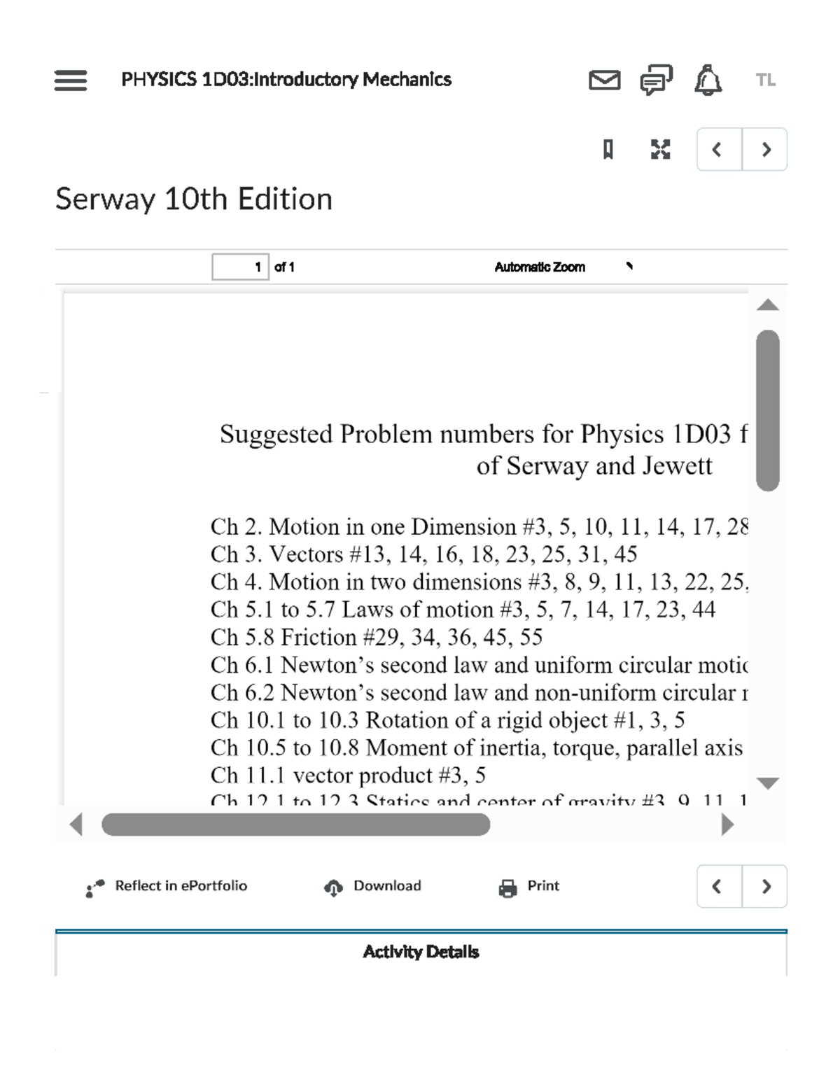 Physics HW Questions - Physics 1D03 - Studocu