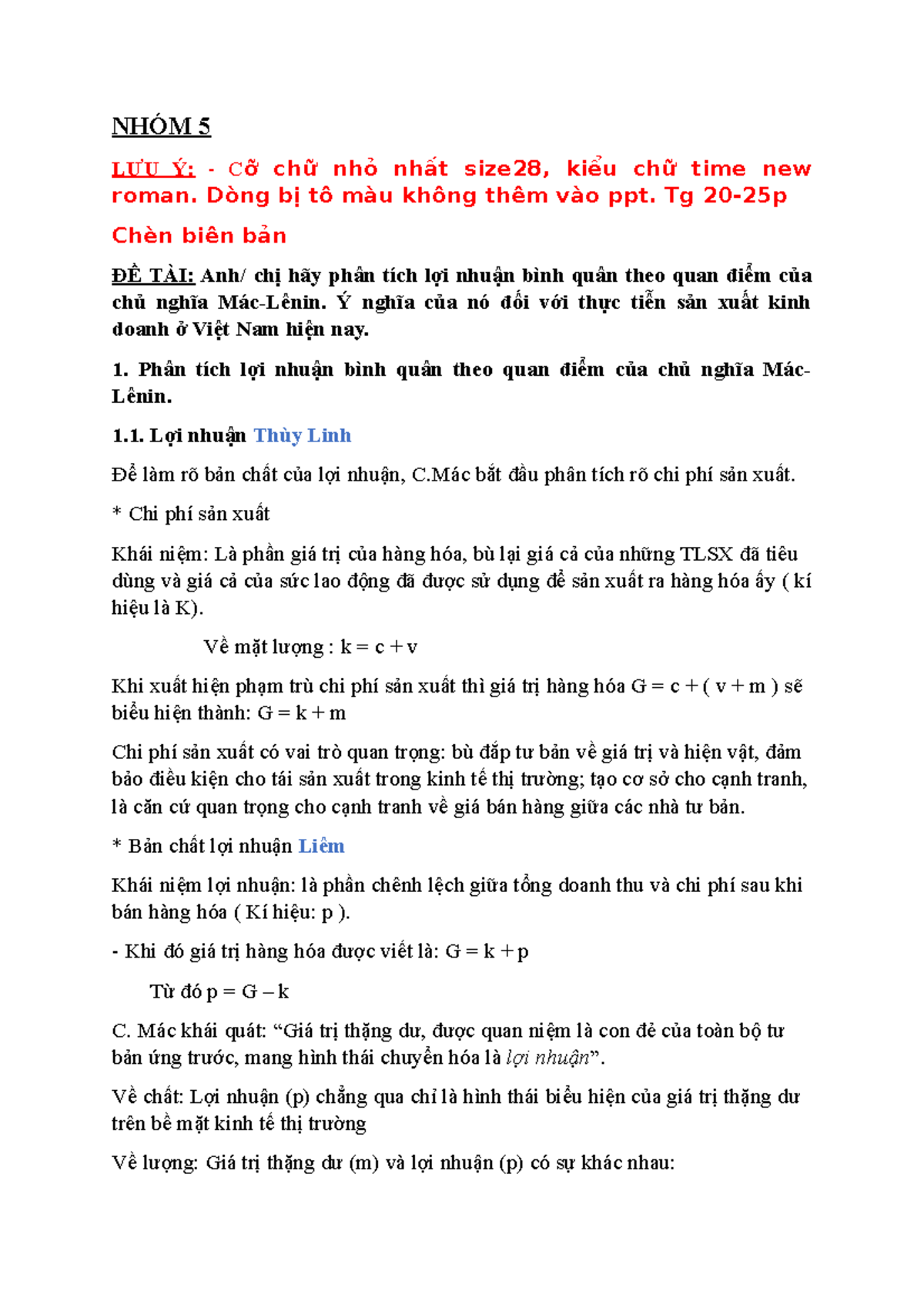 KTCT- NHÓM 5 - ydtxcrfxrdrf - NHÓM 5 LƯU Ý: - Cỡ chữ nhỏ nhất size28, kiểu chữ time new roman ...