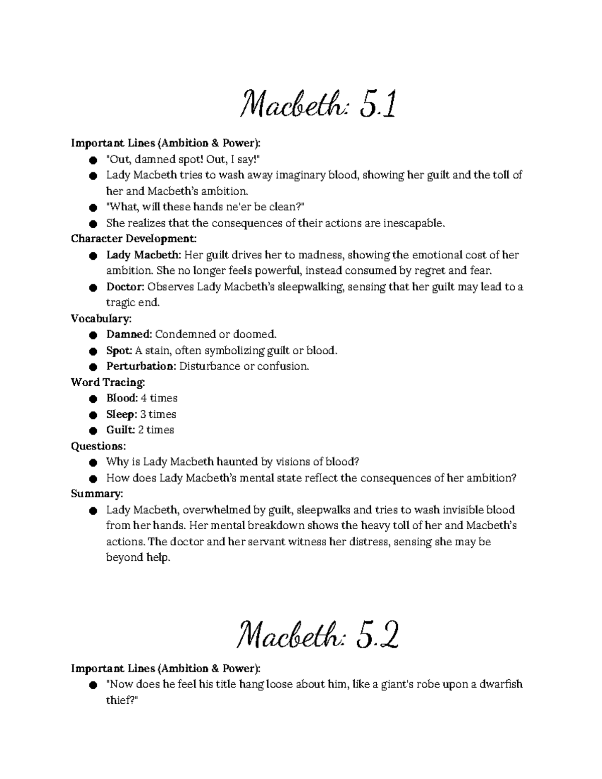 AP Seminar- Macbeth 5.0 Notes - Macbeth: 5. Important Lines (Ambition ...
