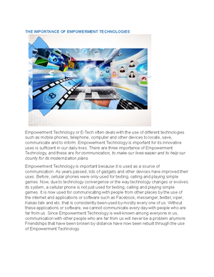 Empowerment Technology - EMPOWERMENT TECHNOLOGY Empowerment refers to ...