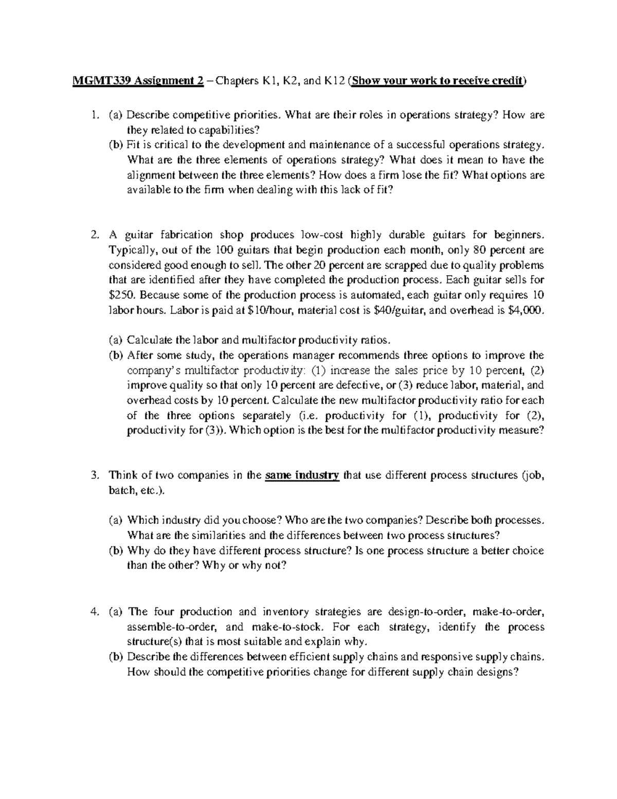 Assignment 2 - hbgh - MGMT 339 Assignment 2 – Chapters K1, K2, and K12 ...