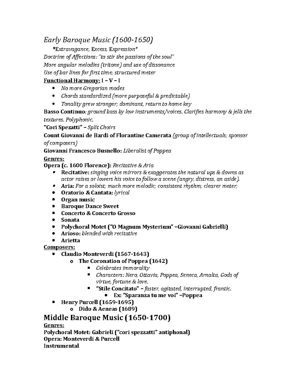 Baroque Period - Class Notes - Early Baroque Music (1600-1650 ...