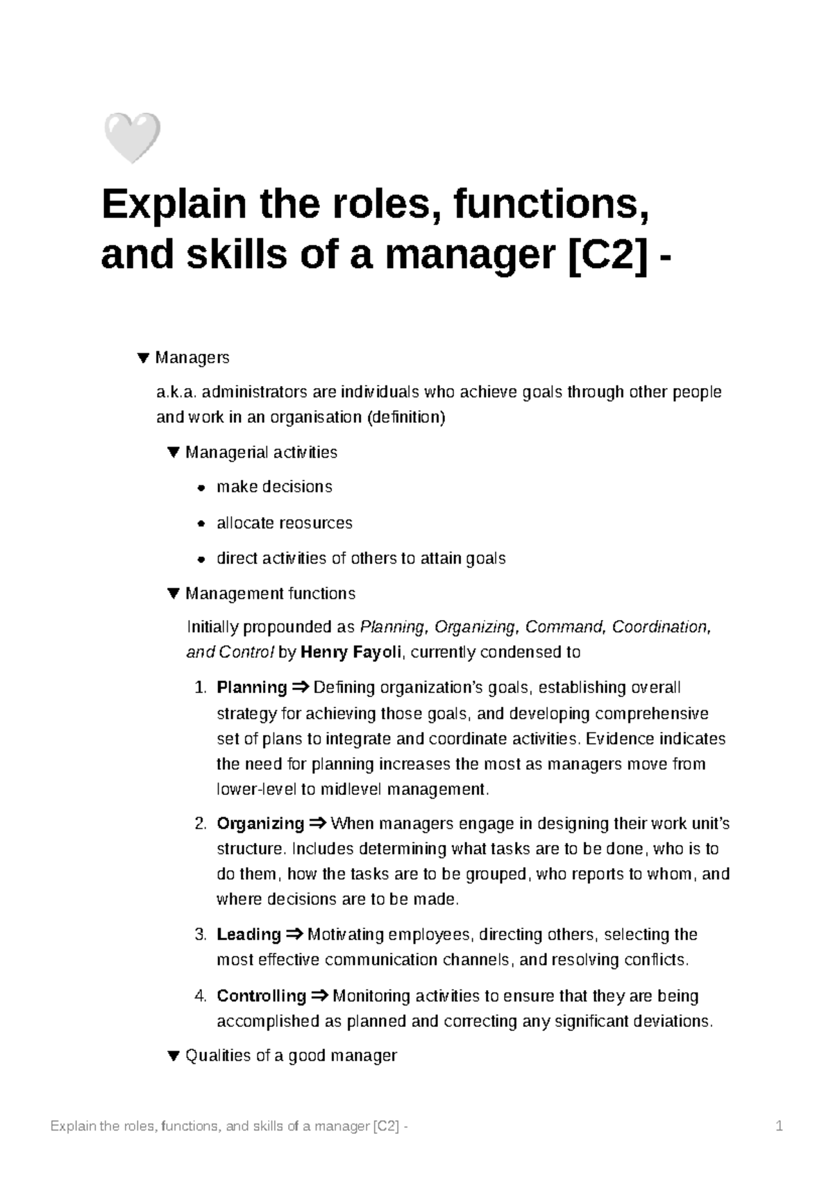 Explain the roles functions and skills of a manager C2 - = Explain the ...