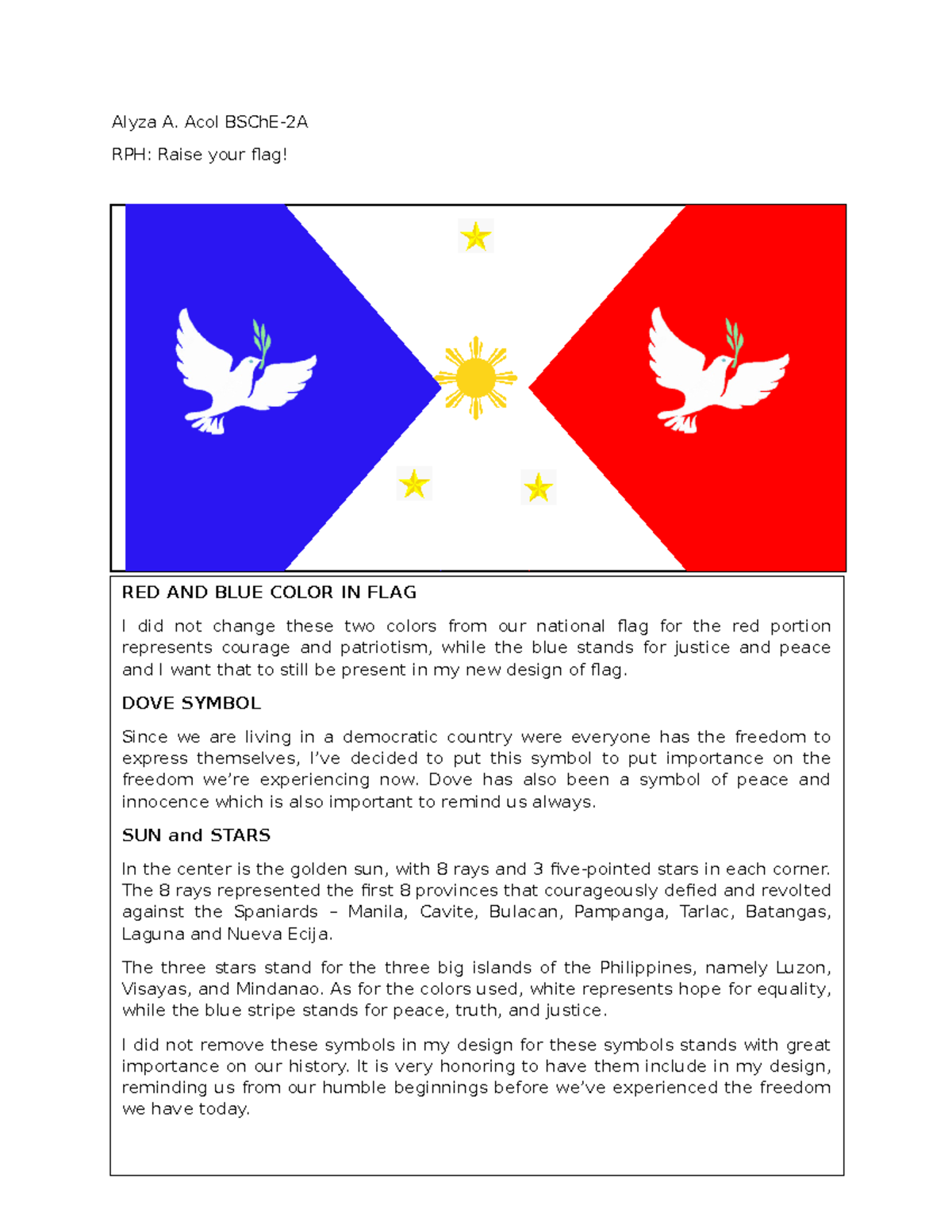Raise your flag - class activity - Alyza A. Acol BSChE-2A RPH: Raise ...