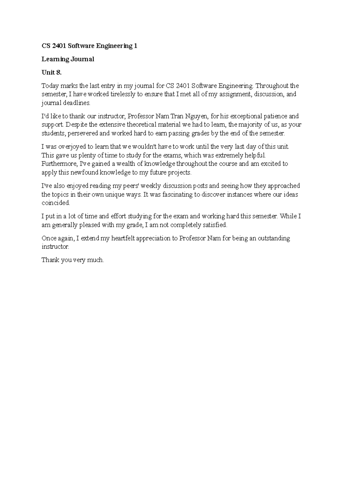 CS 2401 Learning Journal unit 8 - CS 2401 Software Engineering 1 ... CS 2401 Learning Journal unit 8 - CS 2401 Software Engineering 1 ...