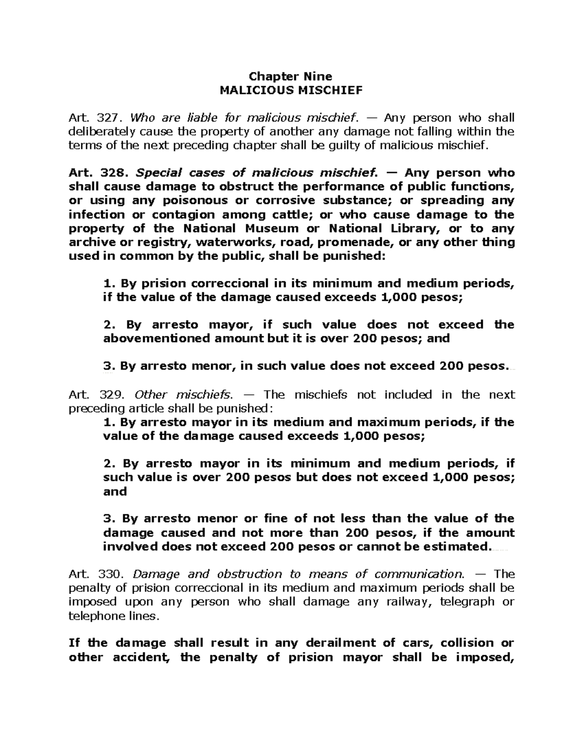 Title 9-14 - For educational purpose only. - Chapter Nine MALICIOUS ...