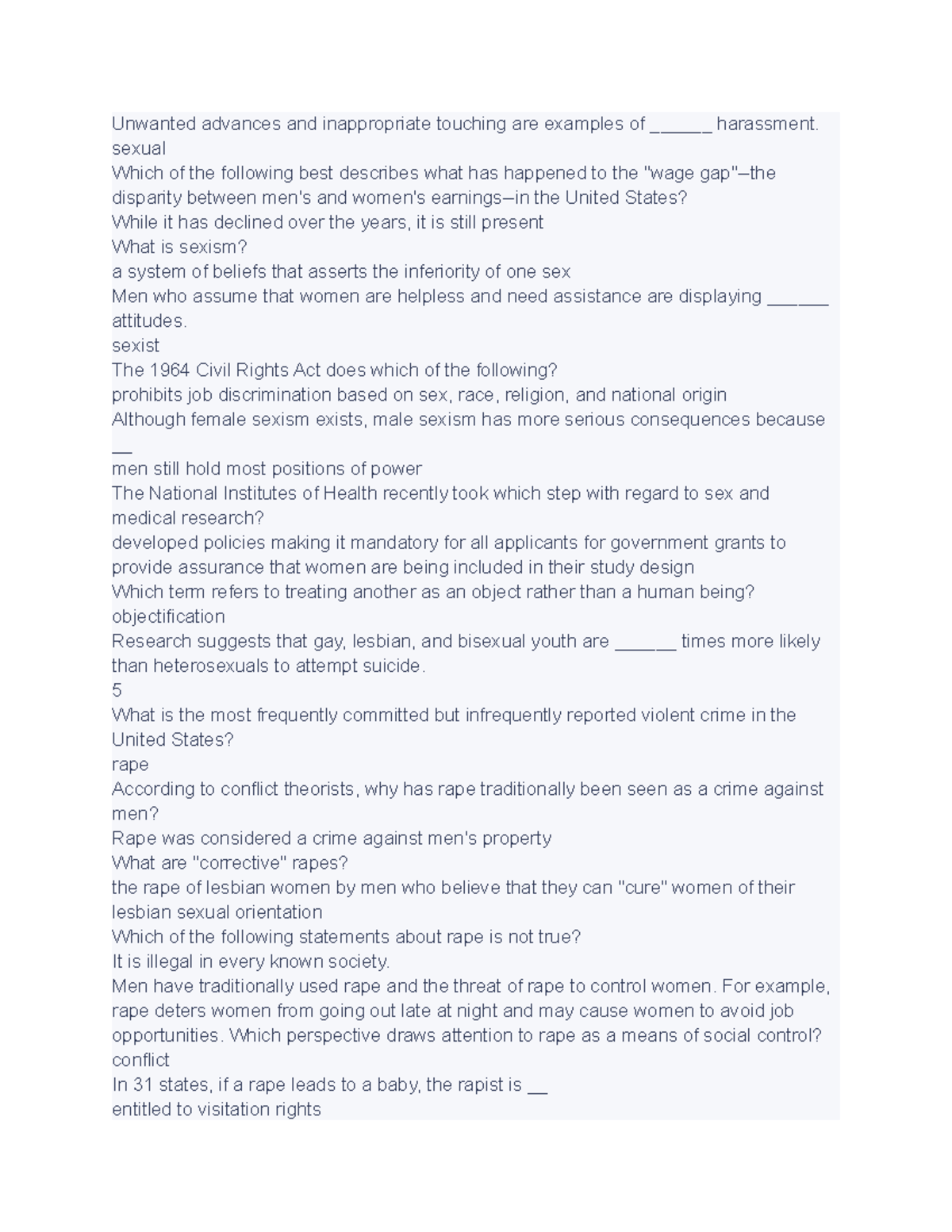 SOC101 Chapter 12 review - Unwanted advances and inappropriate touching ...