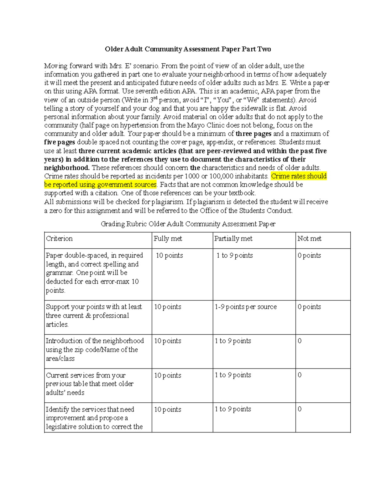 Older Adult Community Assessment Paper-2 - E’ scenario. From the point ...