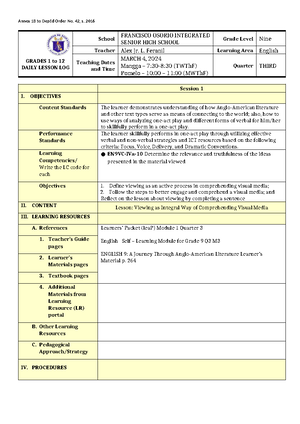 BSEE 27 DLP sample format - Annex 1B to DepEd Order No. 42, s. 2016 ...