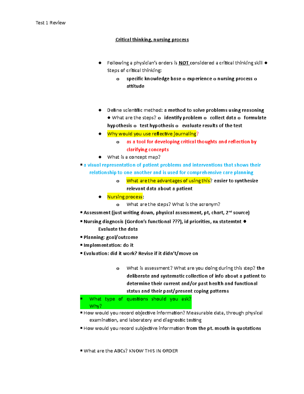 Critical thinking and the nursing process - Critical thinking, nursing ...
