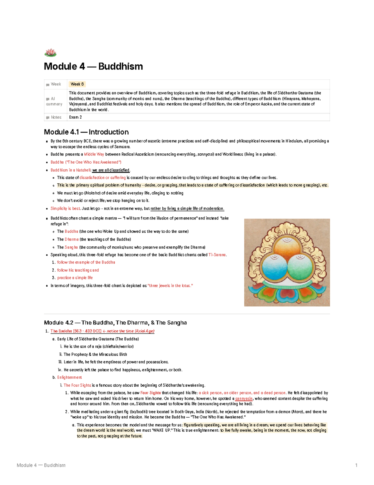 Module 4 - Buddhism - Major critical points for Exam 2! - 🪷 Module 4 ...