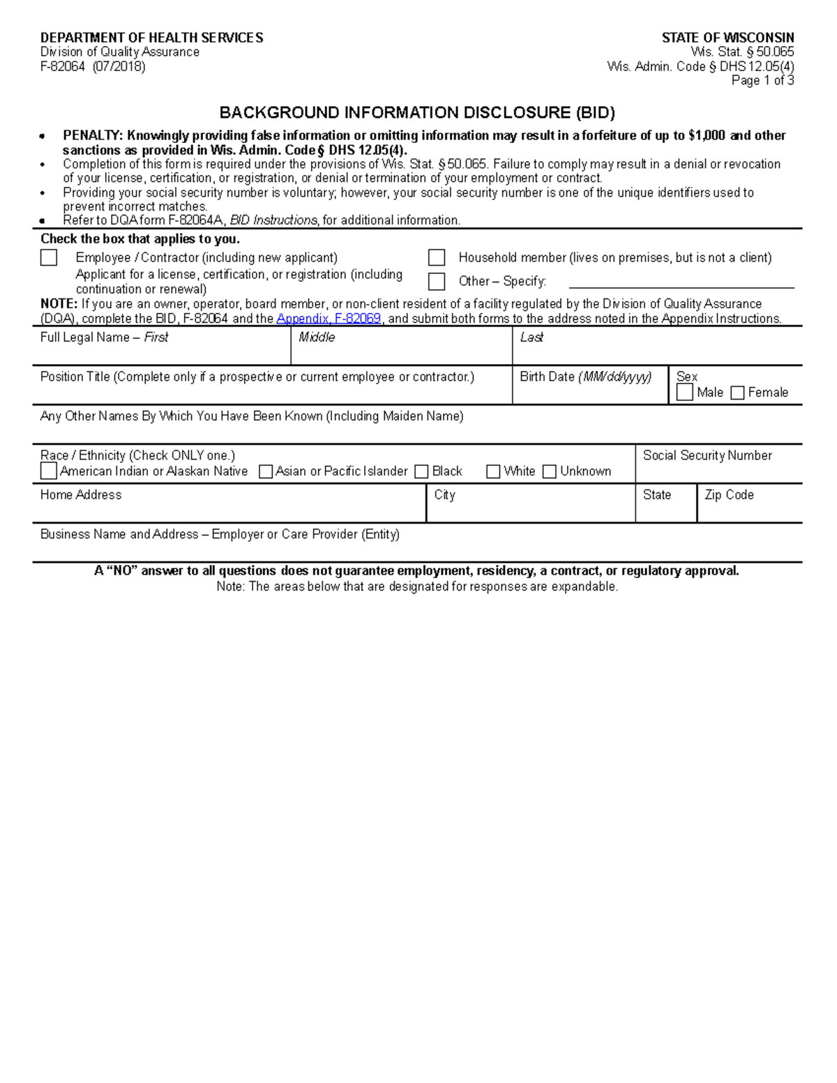 Background Check FORM NEW - DEPARTMENT OF HEALTH SERVICES Division of ...