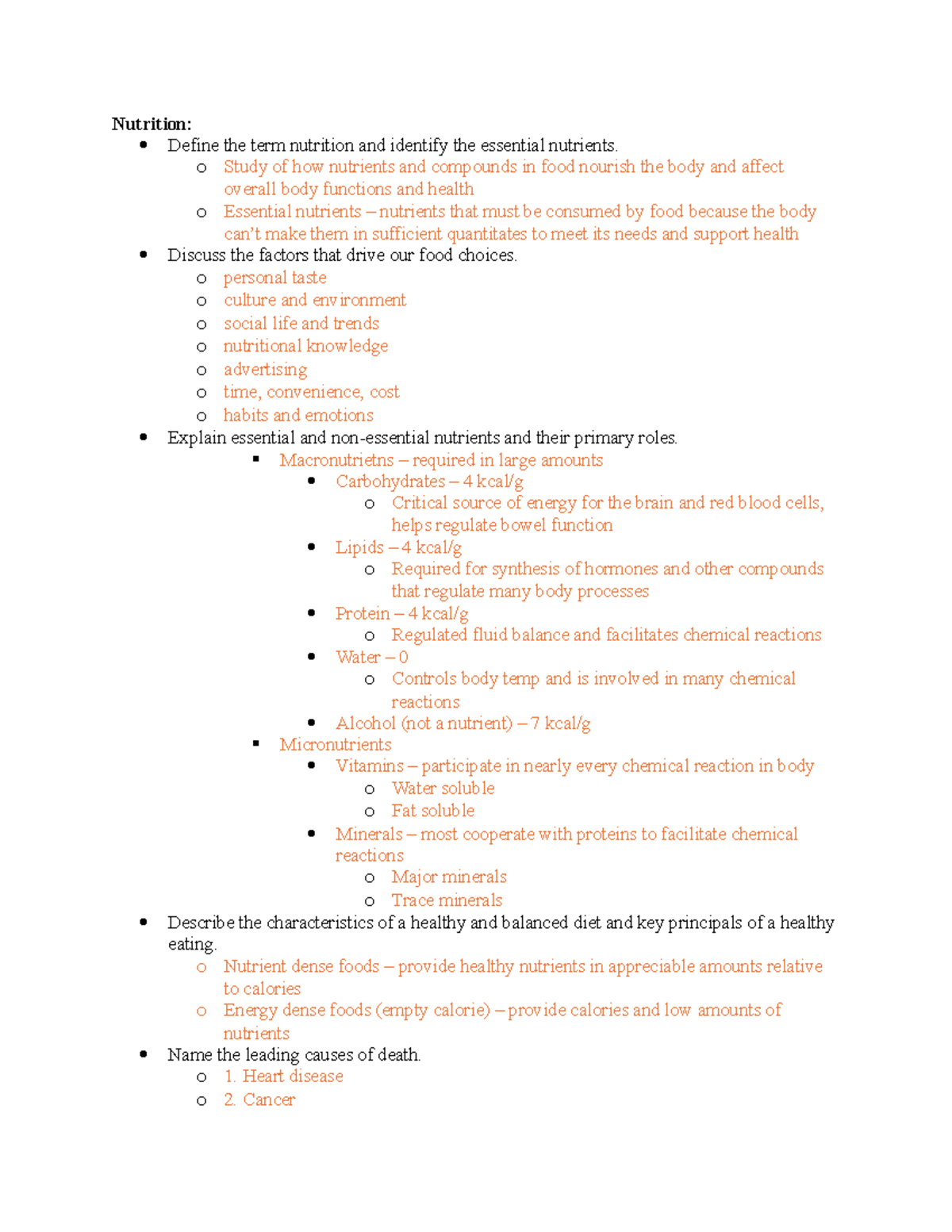 Nutrition Guide Exam 1 - Nutrition: Define the term nutrition and ...