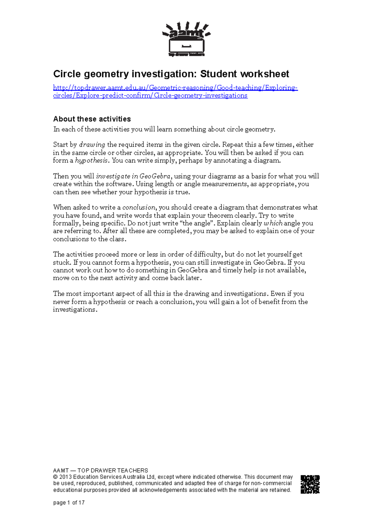 Tdt G circleinvestigations - Circle geometry investigation: Student ...