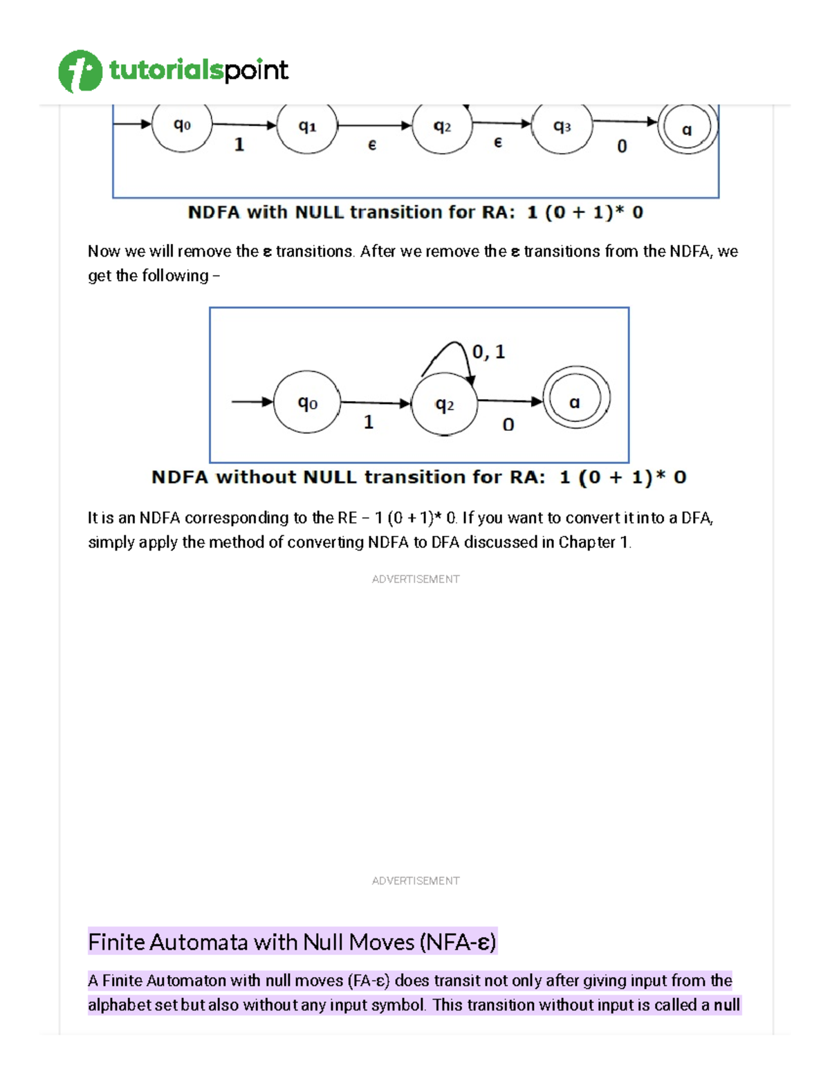 Null moves - Now we will remove the ε transitions. After we remove the ...