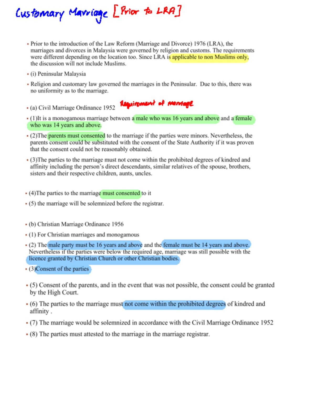 Formalities of Marriage - Customary Marriage [Prior to LRA] Requirement ...