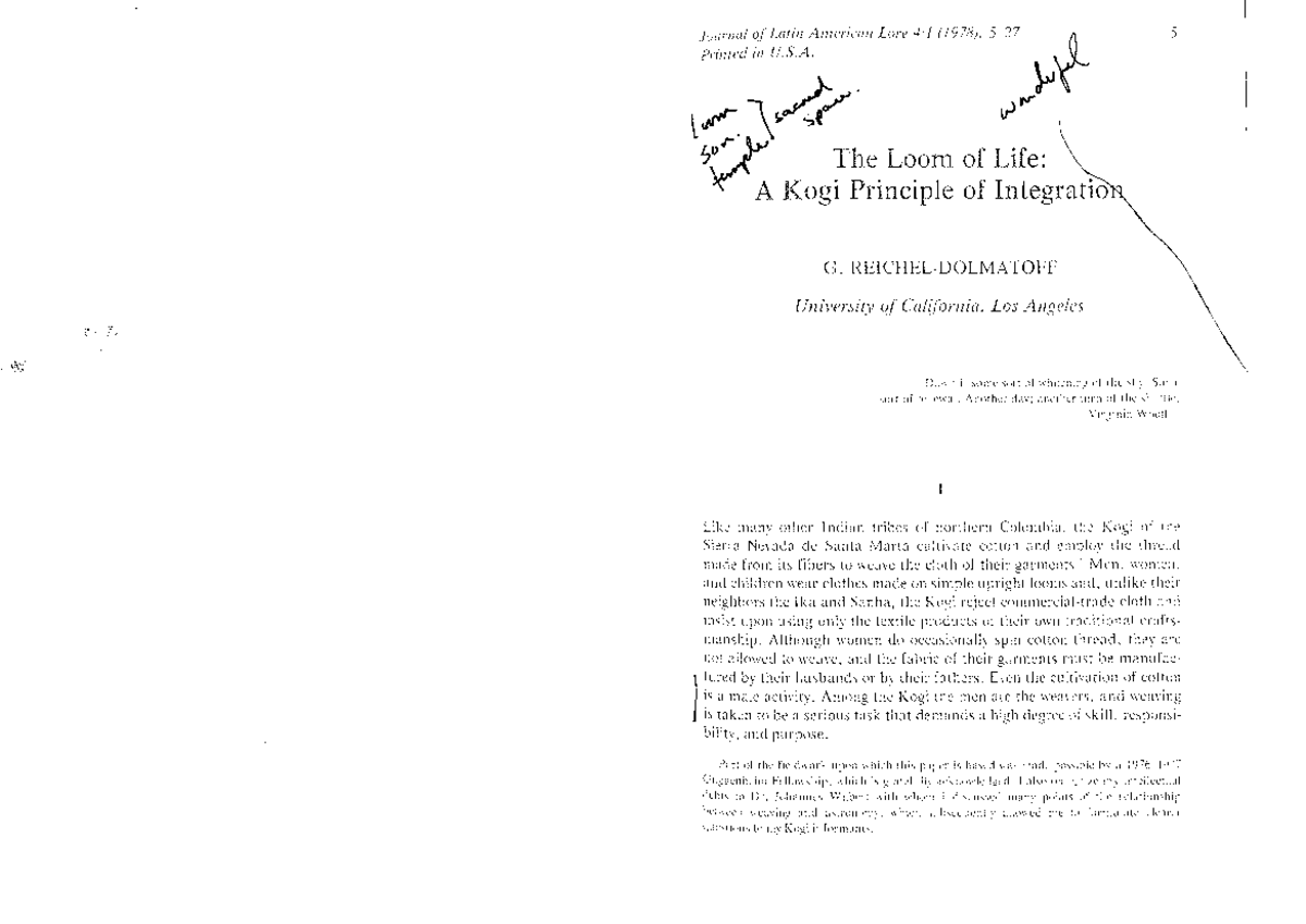 Reichel-Dolmatoff, The Loom of Life - '5,f,;; rt'or_ G. RE,ICHEL ...