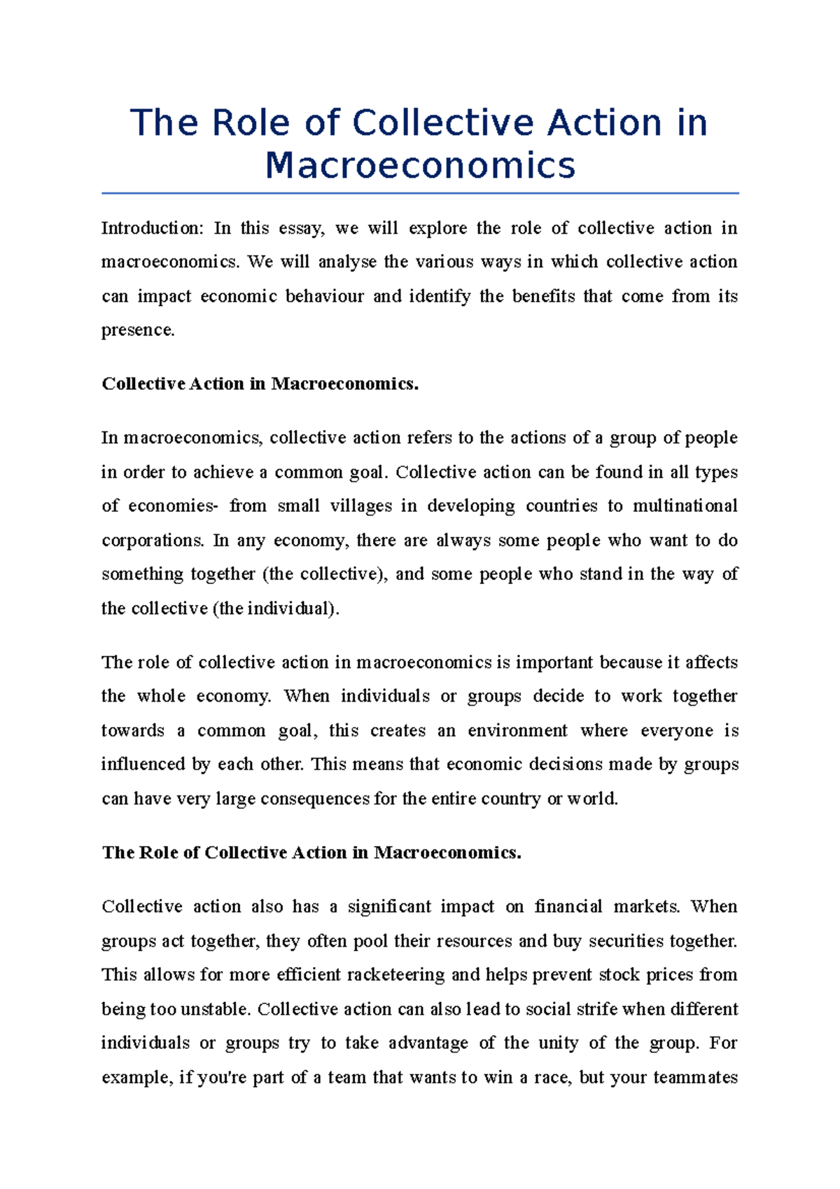 The Role of Collective Action in Macroeconomics - The Role of ...