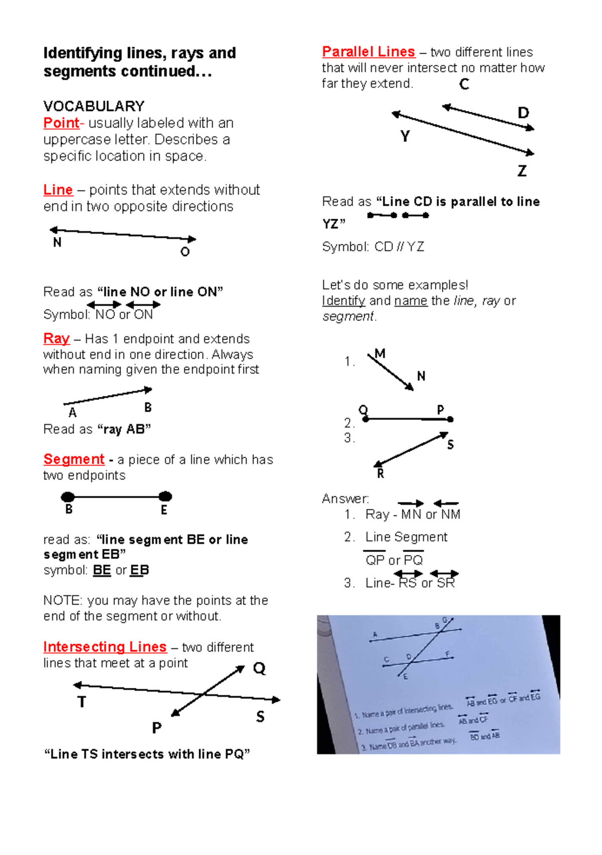 Mathe - NOTHING - Identifying lines, rays and segments continued ...