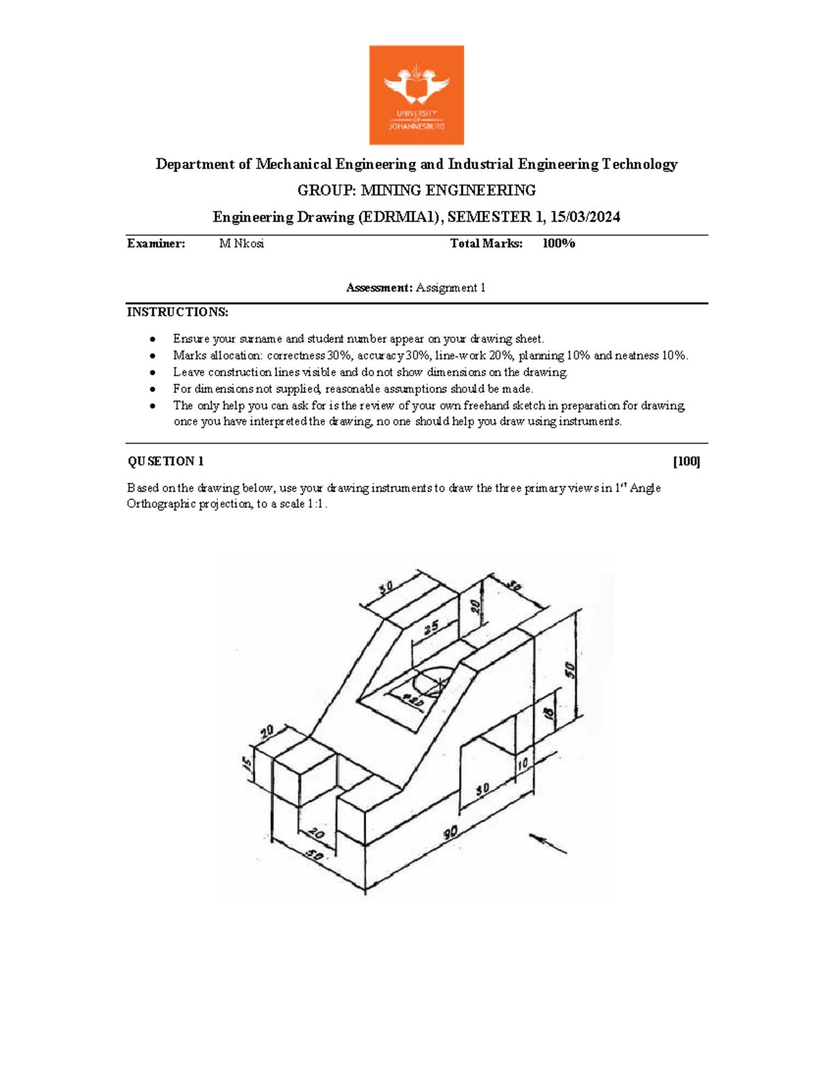 Assignment 1-2024 - Tut work - Department of Mechanical Engineering and ...