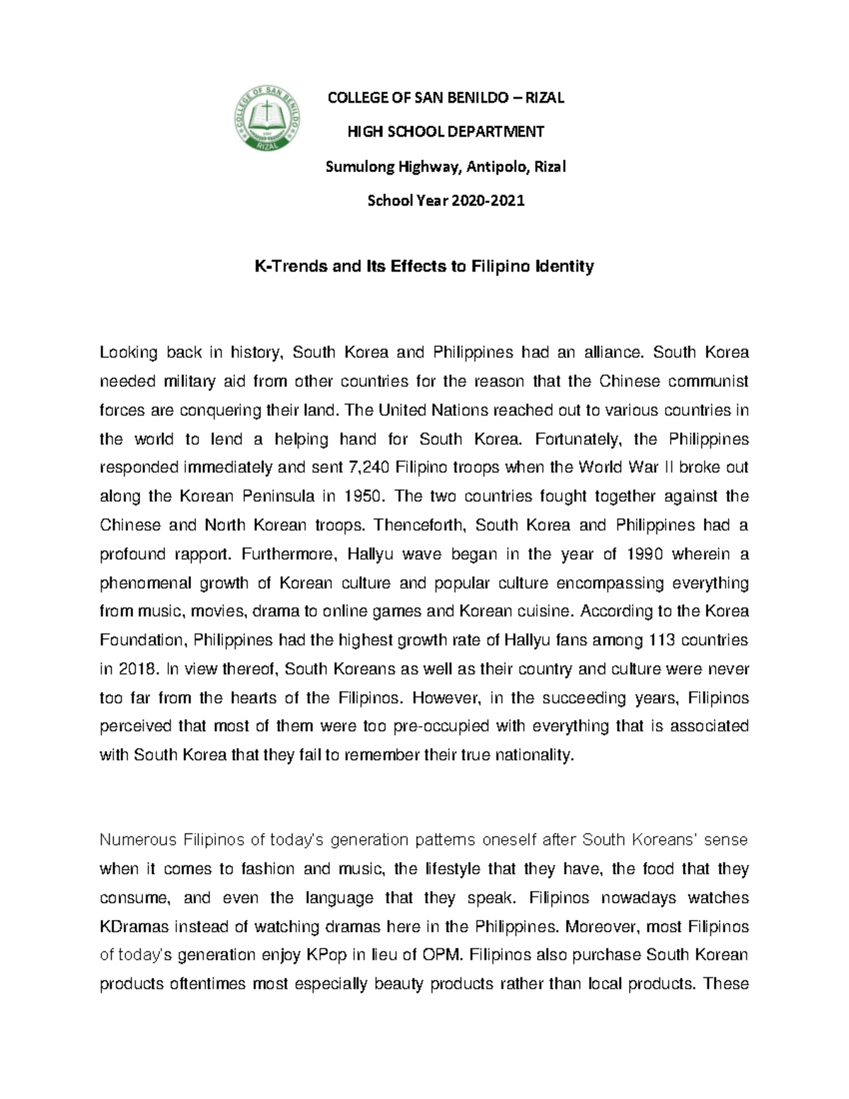 Position Paper about K-Trends and its Effects to Filipino Identity - K ...