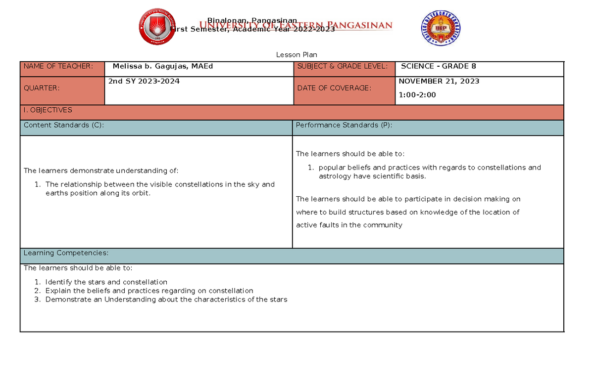 Lesson Plan Magnitude and Intensityy 1 - First Semester, Academic Year ...