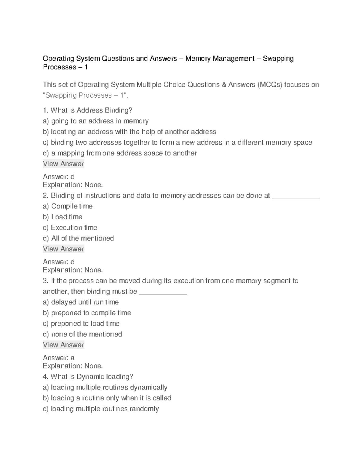 OS set 6 Memory managemet - Operating System Questions and Answers – Memory Management ...