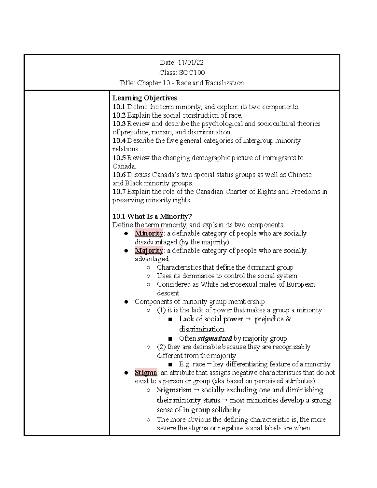 Chapter 10 - Race and Racialization - Date: 11/01/ Class: SOC Title ...