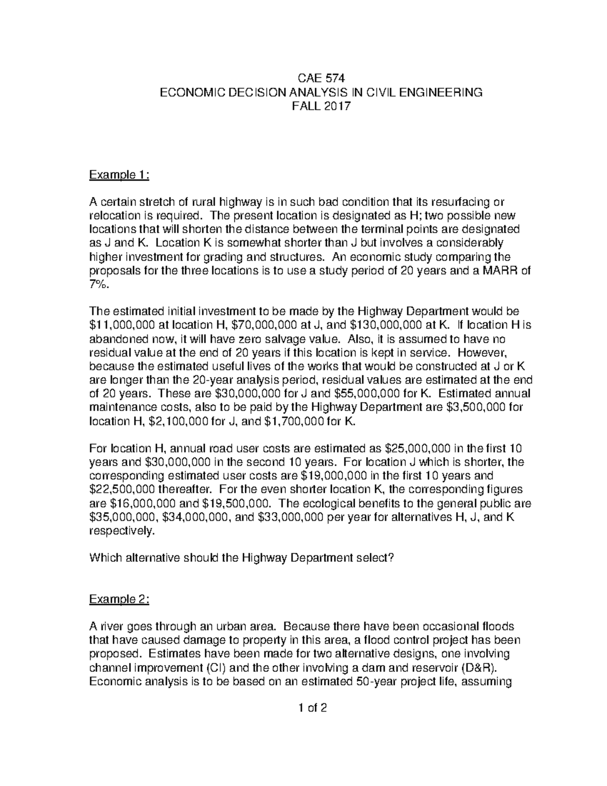 HND12 BC - CAE 574 ECONOMIC DECISION ANALYSIS IN CIVIL ENGINEERING FALL ...