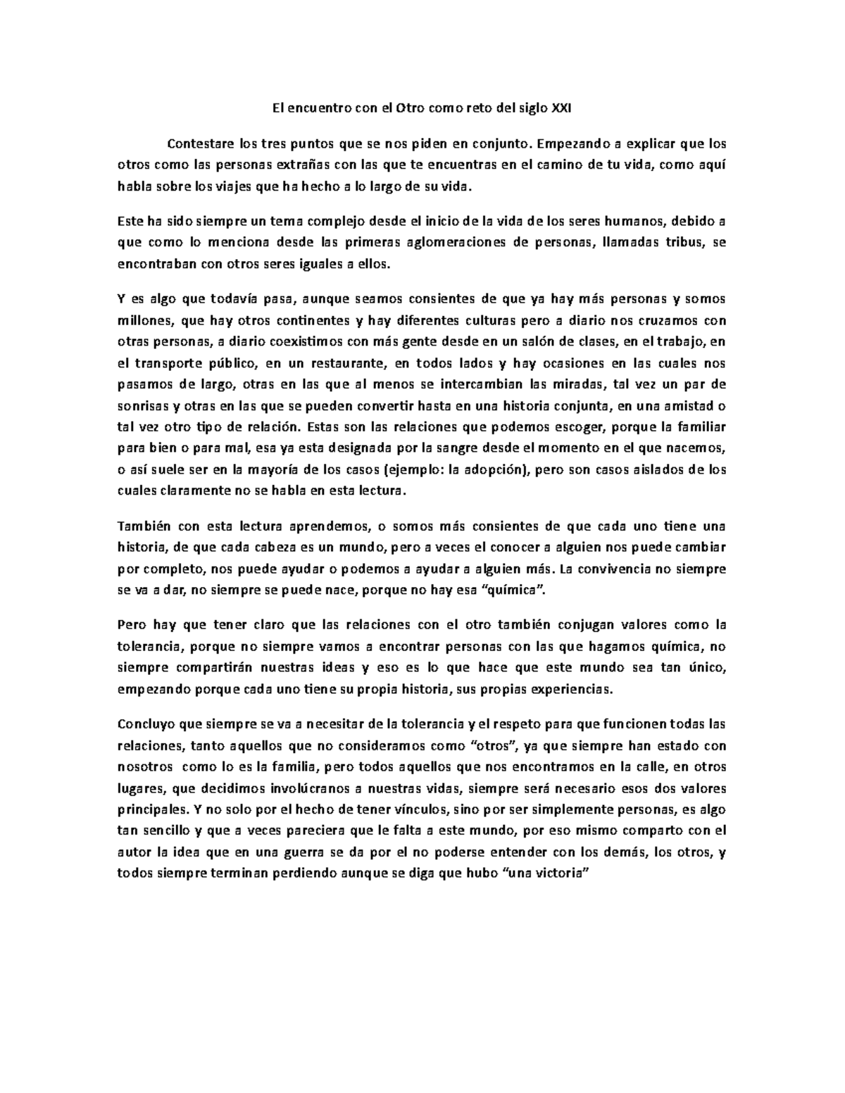 Lectura 4 El encuentro con el Otro como reto del siglo XXI - El ...