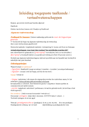 Toegepaste taalkunde samenvatting - Toegepaste taalkunde 1. Inleiding ...