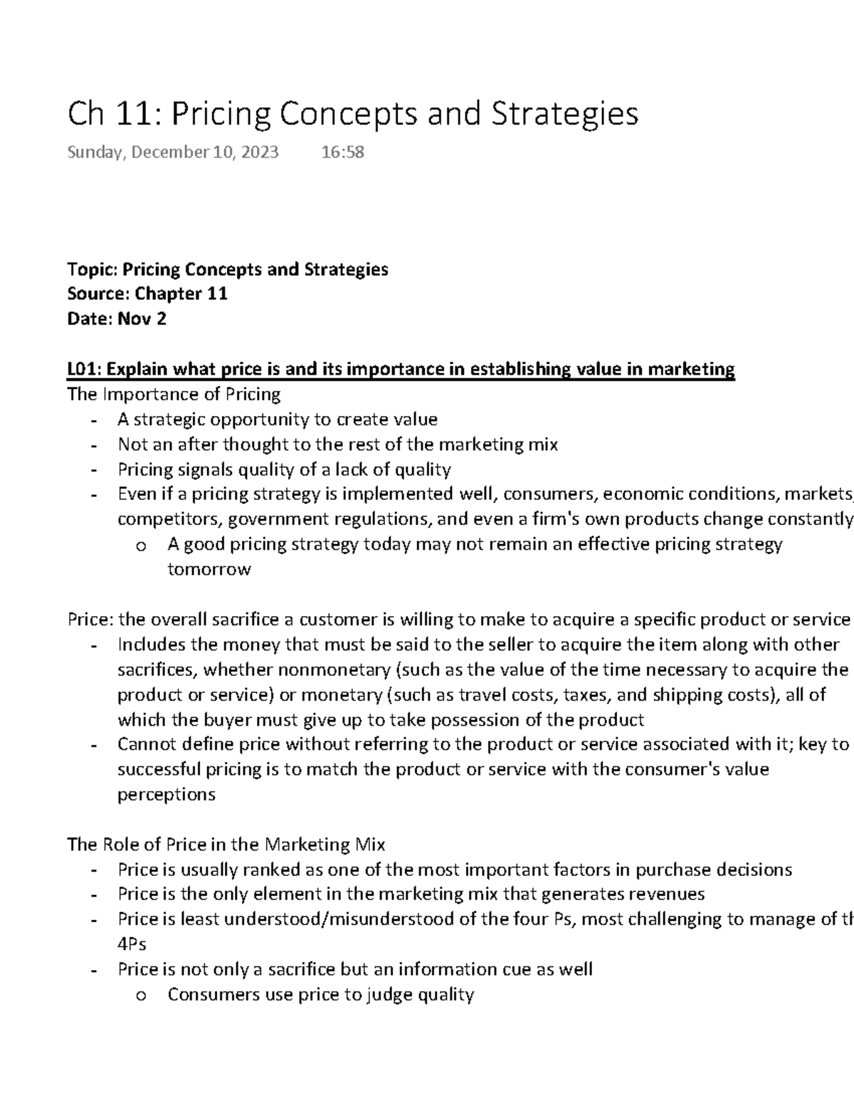 Ch 11 Pricing Concepts and Strategies - Topic: Pricing Concepts and Strategies Source: Chapter ...