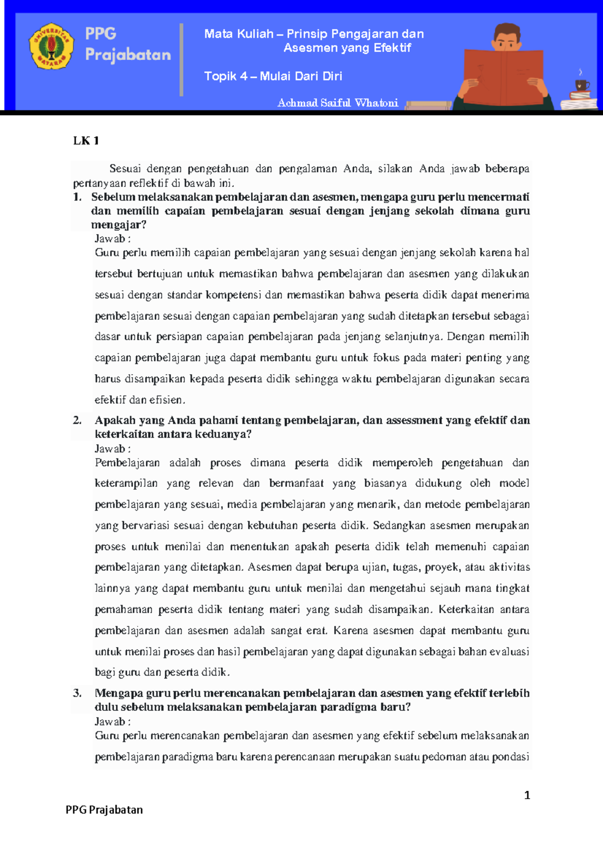 Achmad Saiful W-LK 1 dan Ekspektasi-Topik 4 - PPG Prajabatan 1 Mata ...