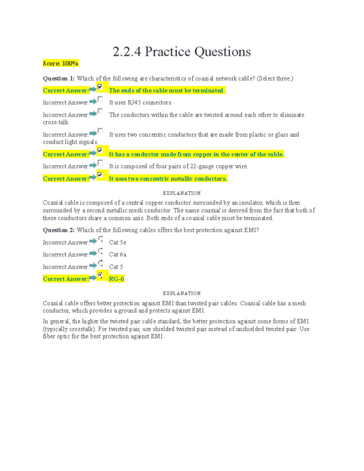 IT 212 TestOut 2 2 4 Practice Questions 2 2 Practice Questions Score 