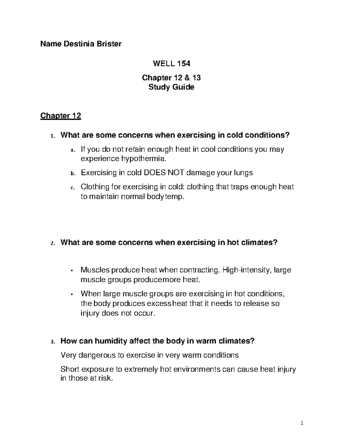 WELL 154 Study Guide Chapters 12 13 - Name Destinia Brister WELL 154 ...