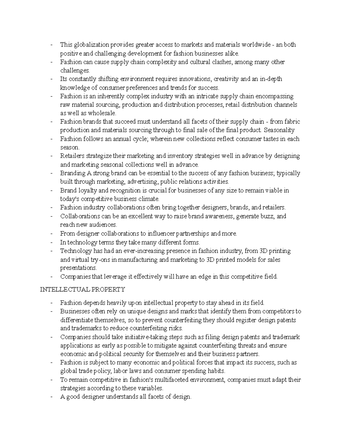 FTT 110 Notes 2 - global textile and fashion industry; an overview of ...