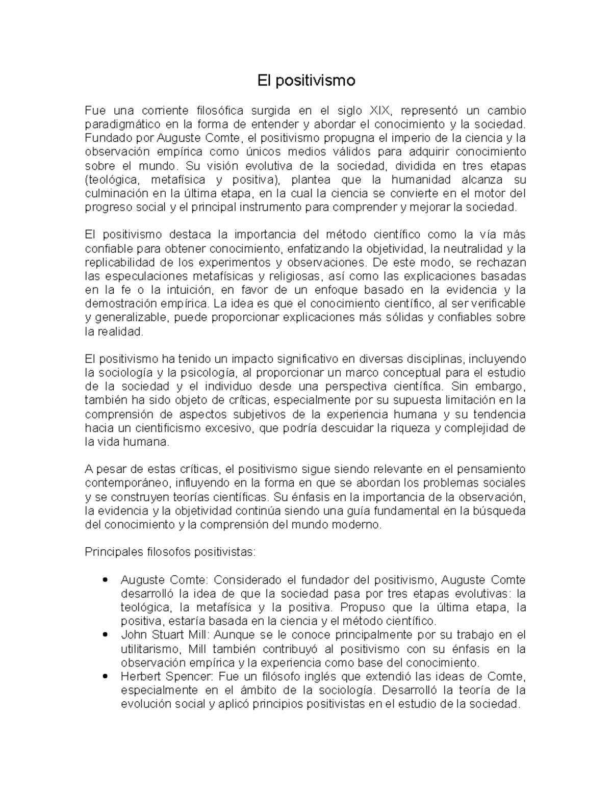 El positivismo - El positivismo Fue una corriente filosófica surgida en ...