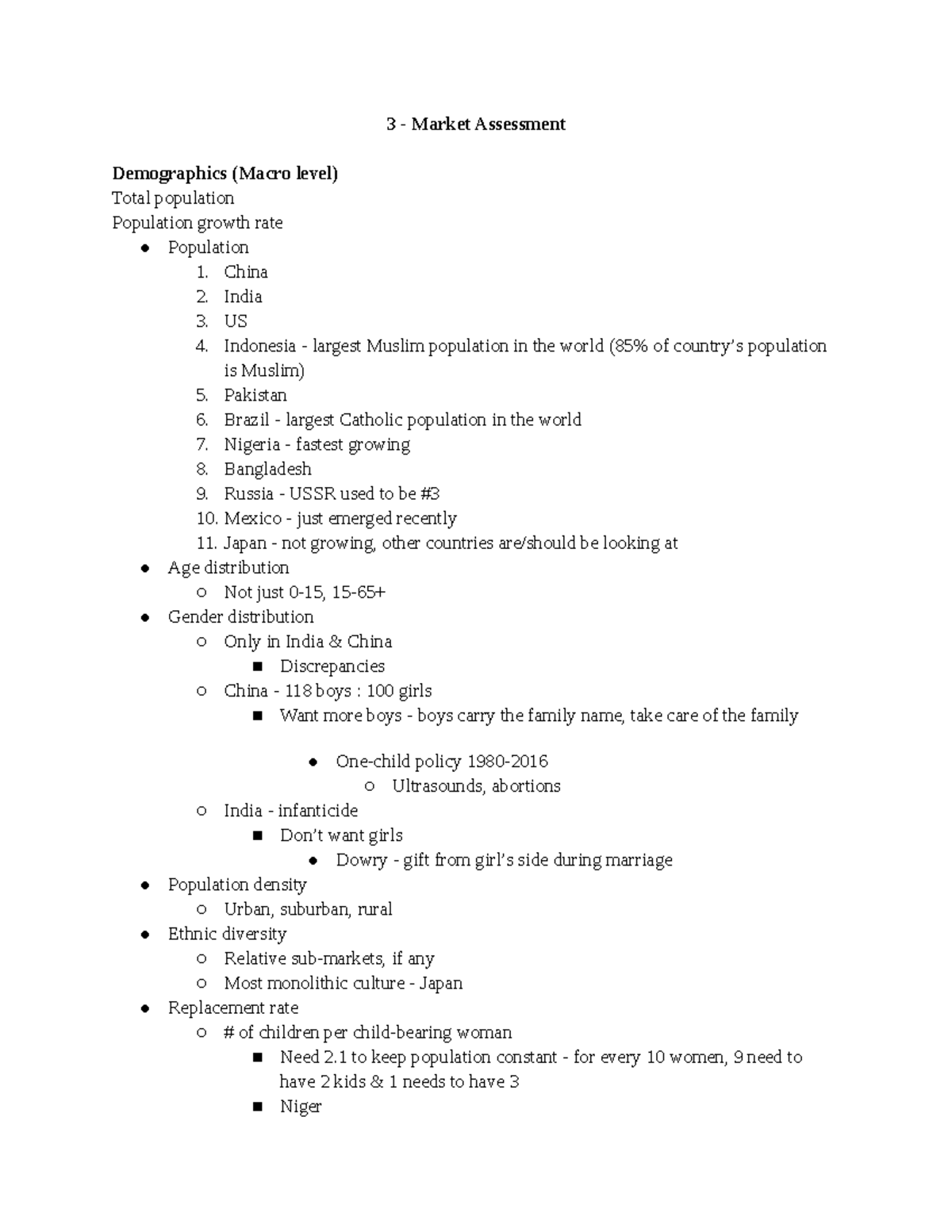MKTG 376 - Ch 3 Notes - macro level market assessment - 3 - Market ...
