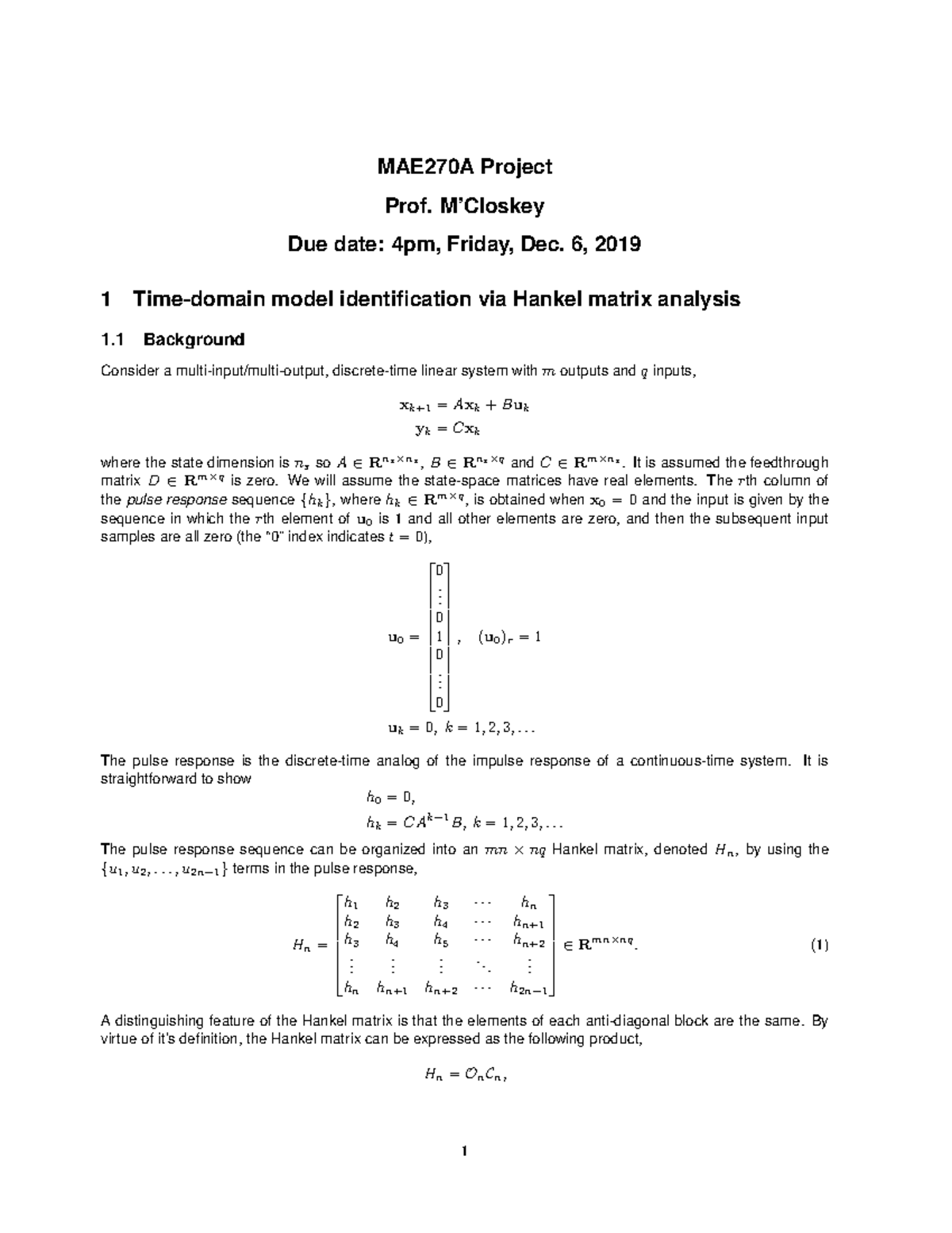 270A Final Project Description - MAE270A Project Prof. M’Closkey Due ...