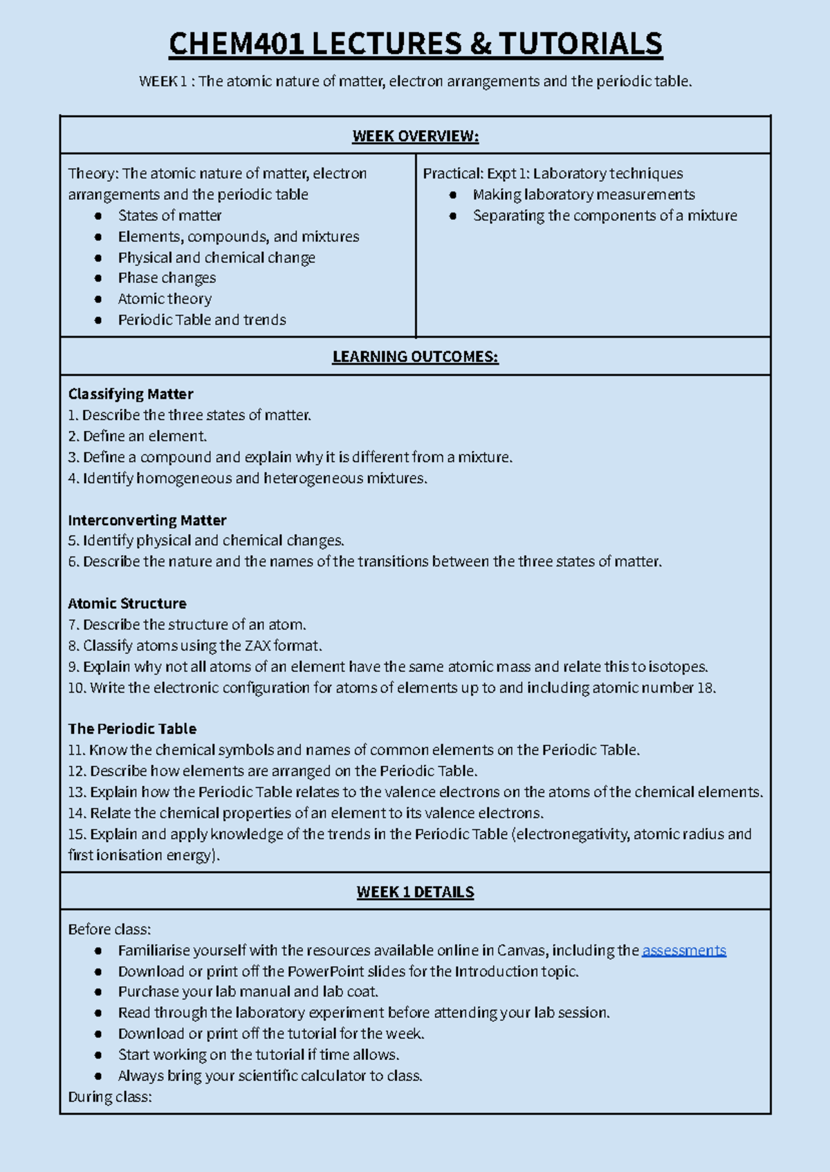 Topic 1 Foundation Chemistry - CHEM401 LECTURES & TUTORIALS WEEK 1 ...