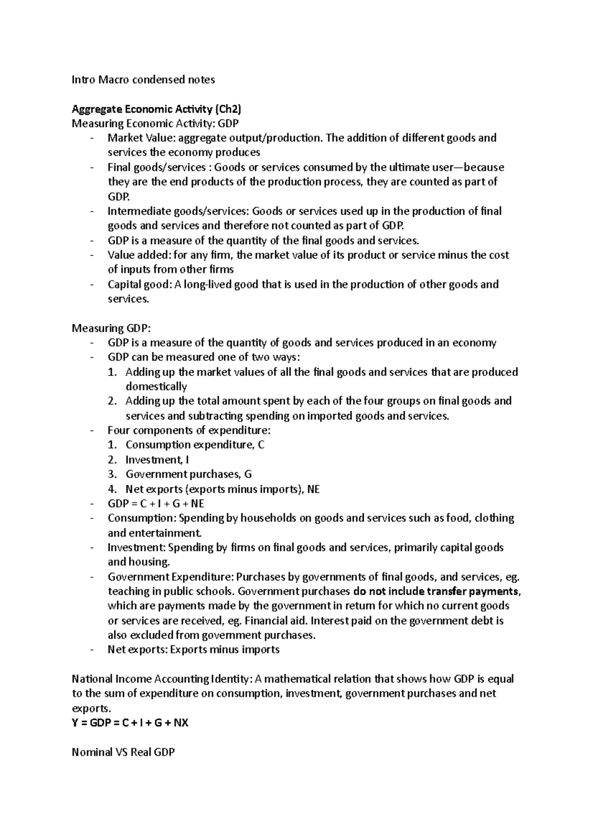 Intro Macro condensed notes 1 - Intro Macro condensed notes Aggregate ...