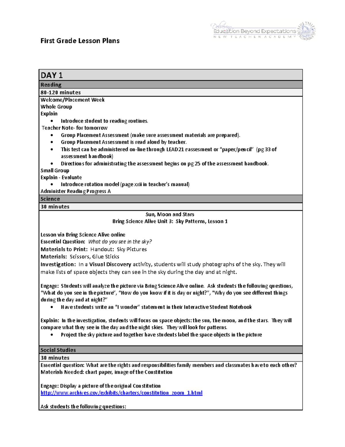 First 10 days 1st - N/A - DAY 1 Reading 80 - 120 minutes Welcome ...