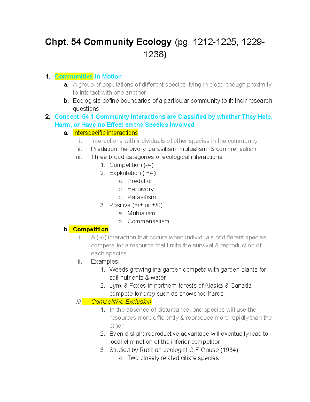 BIO 115 chpt. 54 Notes - Chpt. 54 Community Ecology (pg. 1212-1225 ...
