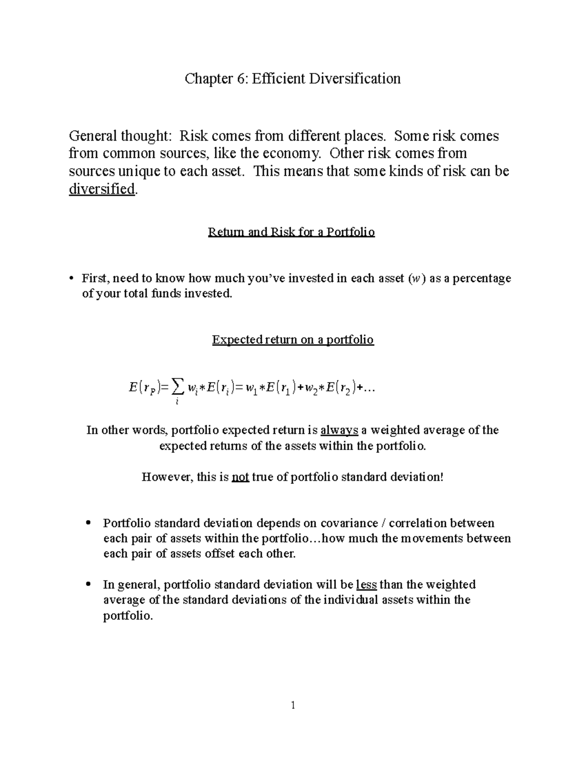 Chapter 6 Efficient Diversification question and solution - Chapter 6: Efficient Diversification ...